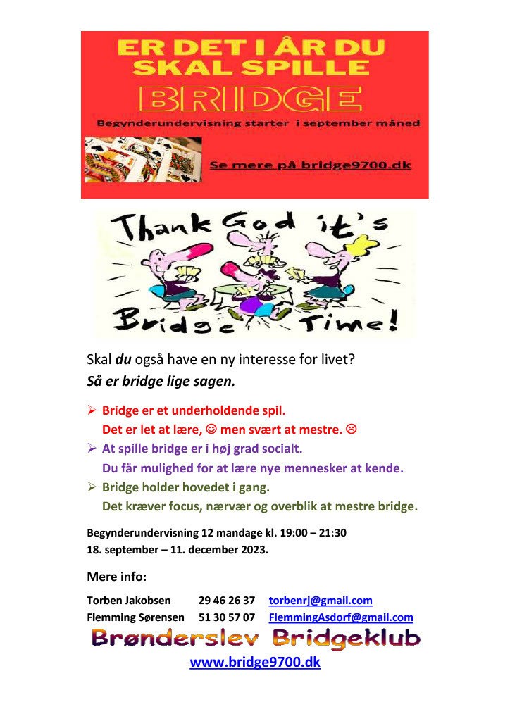 Brønderslev Bridgeklub starter op for bridgeundervisning | VORES ...